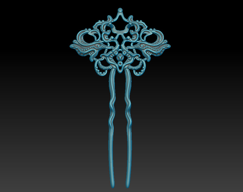 Fantasy hair pin, sculpted 3D jewelry model, stl & obj files