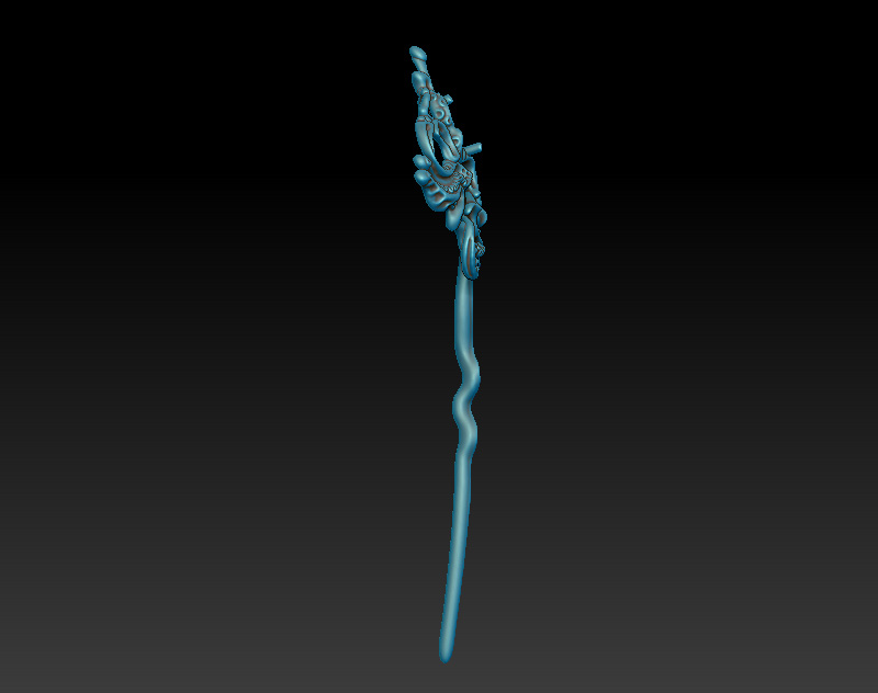 Fantasy hair pin, sculpted 3D jewelry model, stl & obj files