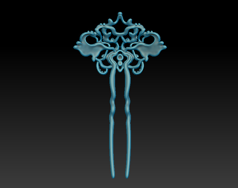 Fantasy hair pin, sculpted 3D jewelry model, stl & obj files