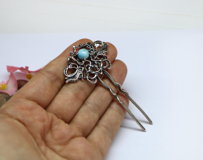 Fantasy hair pin, sculpted 3D jewelry model, stl & obj files