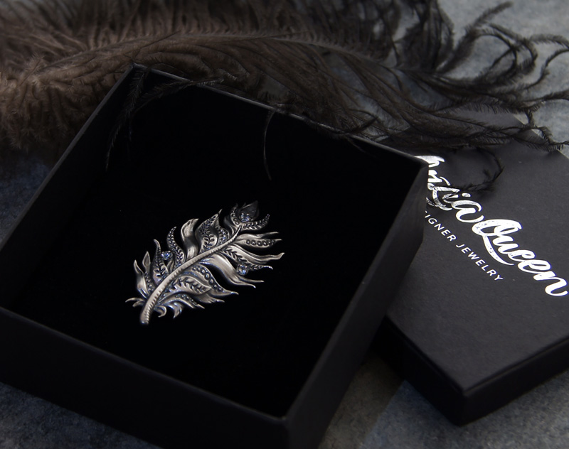 Feather brooch, stl file ready to print, 3d jewelry